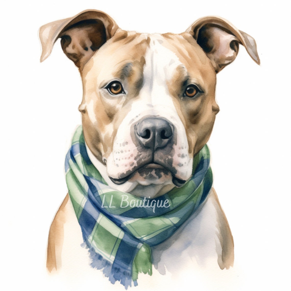 4 Watercolor Pitbull Portrait, .PNG File, Dog Art, Nursery Art, Wall ...