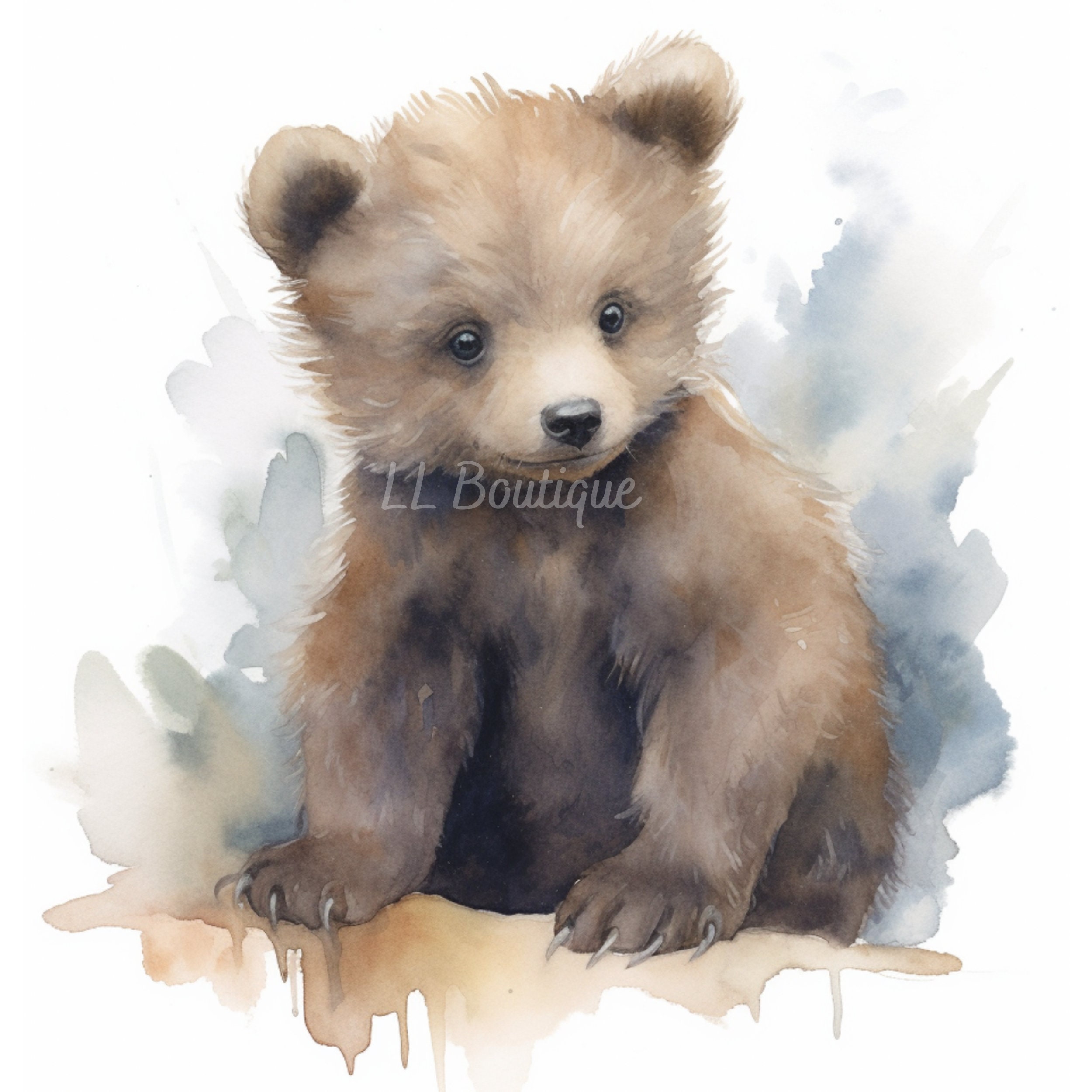 4 Watercolor Woodland Forest Baby Bear Images, .PNG File, Baby Room Art ...