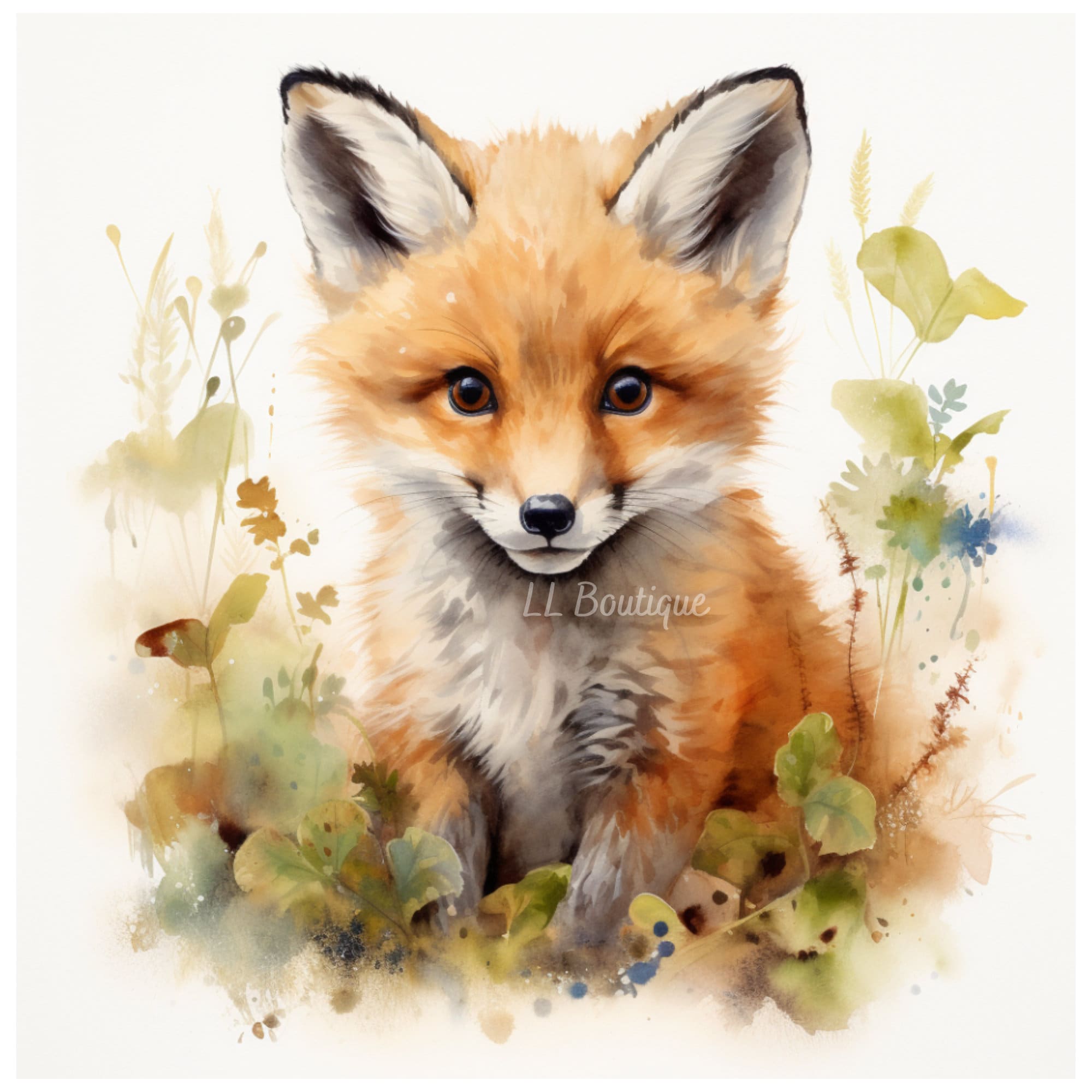 4 Watercolor Woodland Forest Baby Fox Images, .PNG File, Baby Room Art ...