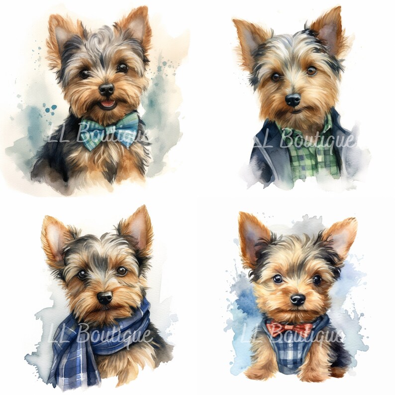 4 Watercolor Male Yorkie Images, .PNG File, Dog Art, Nursery Art, Wall ...