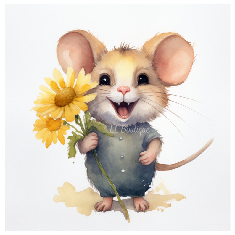 4 Watercolor Woodland Forest Mouse Images, .PNG File, Baby Room Art ...