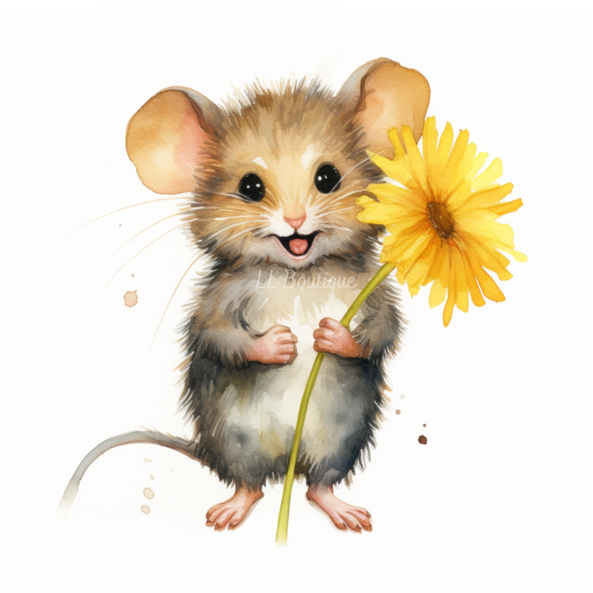 4 Watercolor Woodland Forest Mouse Images, .PNG File, Baby Room Art ...