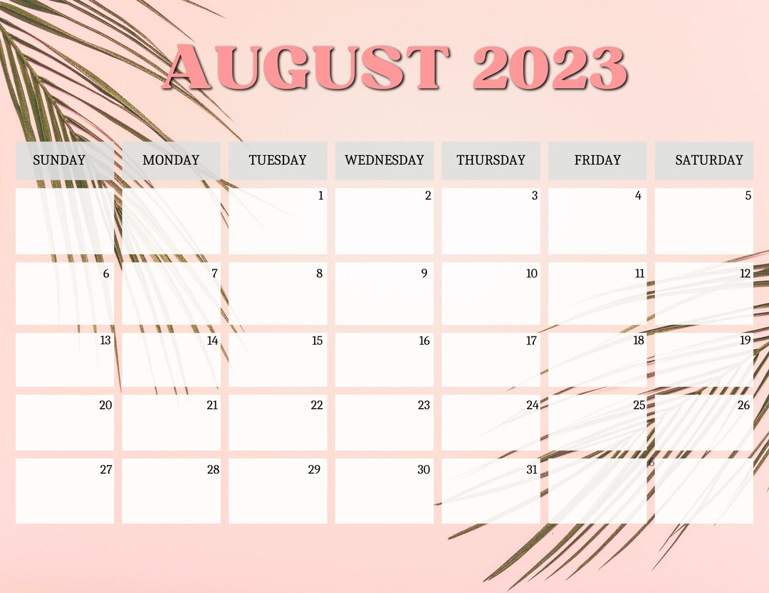 Peach Minimalist Photo-centric August 2023 Printable Monthly Calendar ...