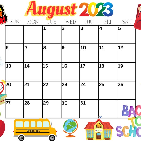 Back to School August Calendar - Etsy