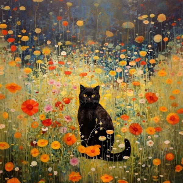 Gustav Klimt Garden Cat Print - Etsy