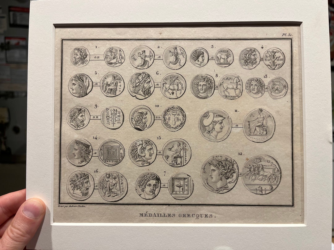 Original Print of Ancient Greek Coins 1824 - Etsy