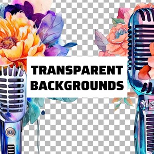 Watercolor Vintage Microphone Clipart, Vintage Clipart Bundle, Music ...