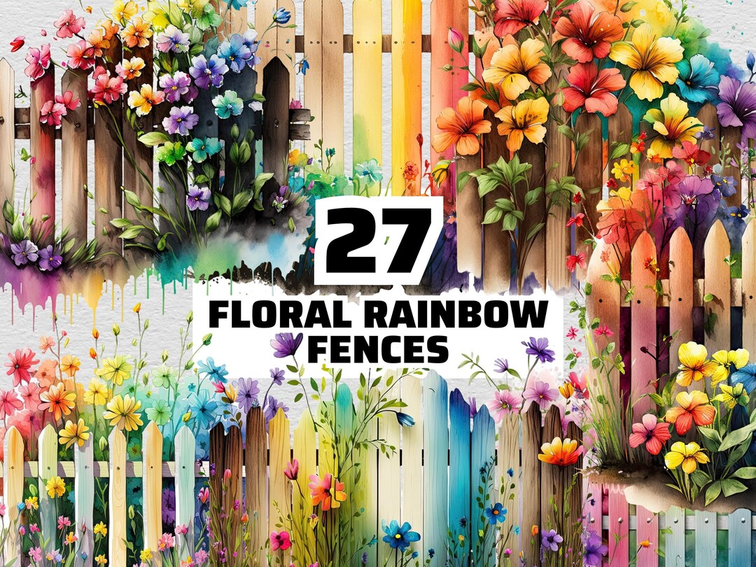 Fence Clipart, Fence PNG, Watercolor Rain, Fences Clipart, Rainbow ...