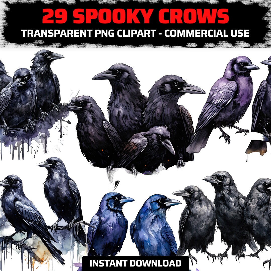 Spooky Crows Clipart, Crow PNG, Spooky Clipart, Halloween PNG ...