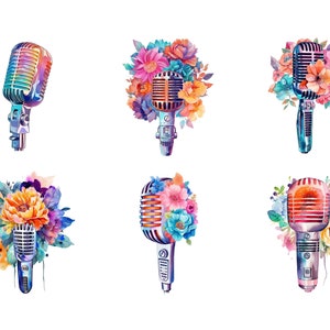 Watercolor Vintage Microphone Clipart, Vintage Clipart Bundle, Music ...