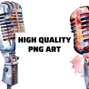 Watercolor Vintage Microphone Clipart, Vintage Clipart Bundle, Music ...