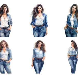 Denim Girl Clipart, Denim Fashion PNG, Woman Fashion Clipart, Jeans PNG ...
