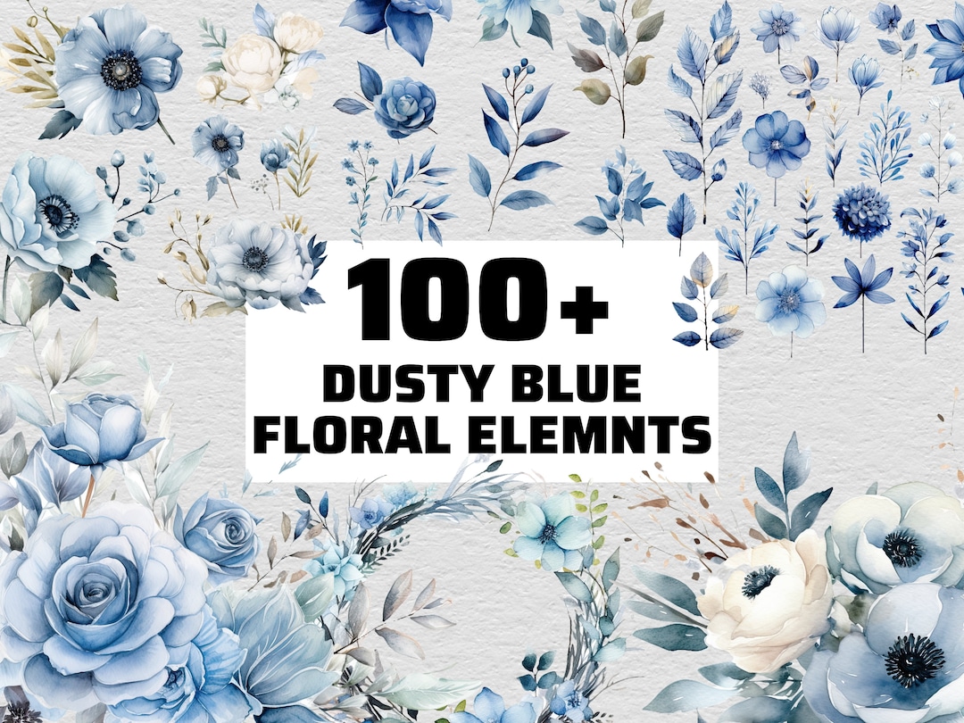Dusty Blue Florals PNG, Dusty Blue Flower Clipart, Dusty Blue Flowers ...