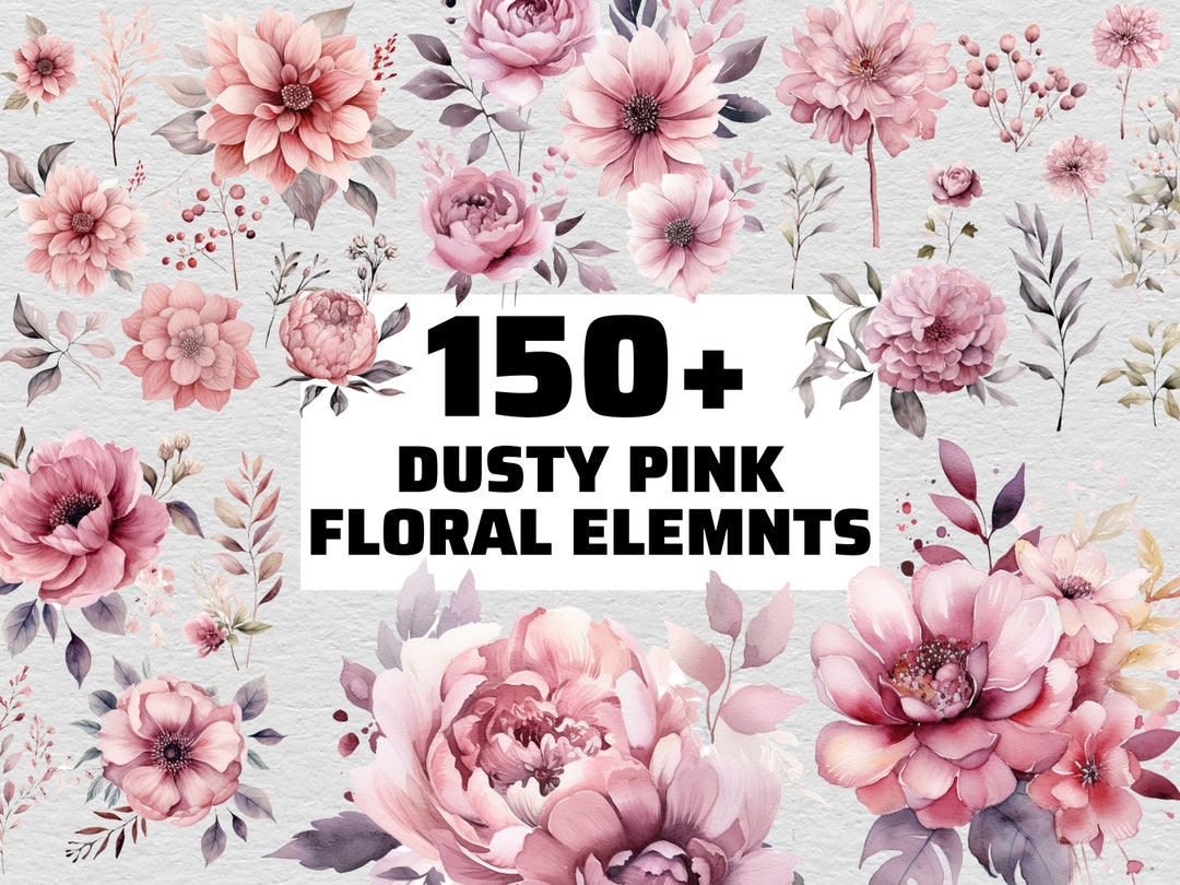 Dusty Pink Flower Clipart, Dusty Pink Floral Clipart, Dusty Pink Floral ...