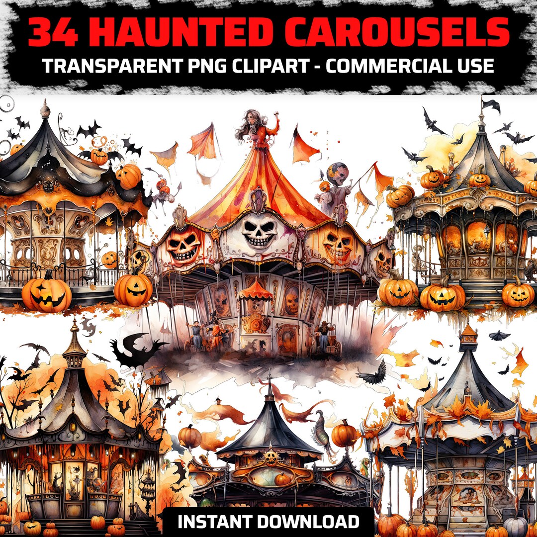 Spooky PNG, Haunted Clipart, Carousel Clipart, Halloween PNG, Scary ...