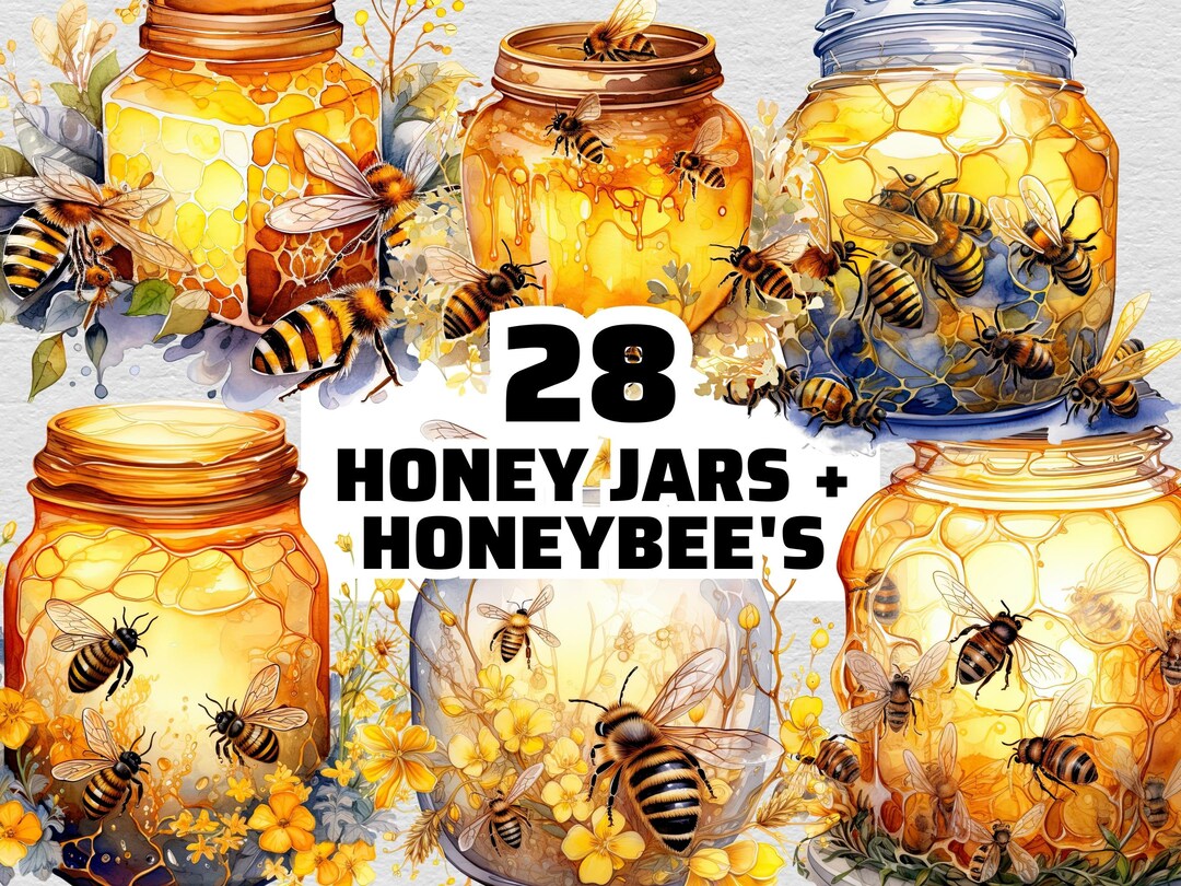 Honey Bee Clipart, Honey Jar Png, Watercolor Honey Bee PNG, Honey Bee ...