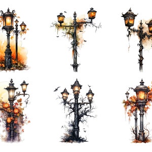 Halloween Light Post Clipart, Halloween Pumpkin PNG, Bats Clipart, Bats ...