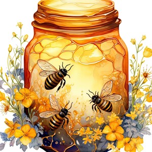 Honey Bee Clipart, Honey Jar Png, Watercolor Honey Bee PNG, Honey Bee ...