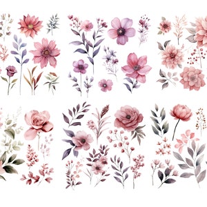Dusty Pink Flower Clipart, Dusty Pink Floral Clipart, Dusty Pink Floral ...