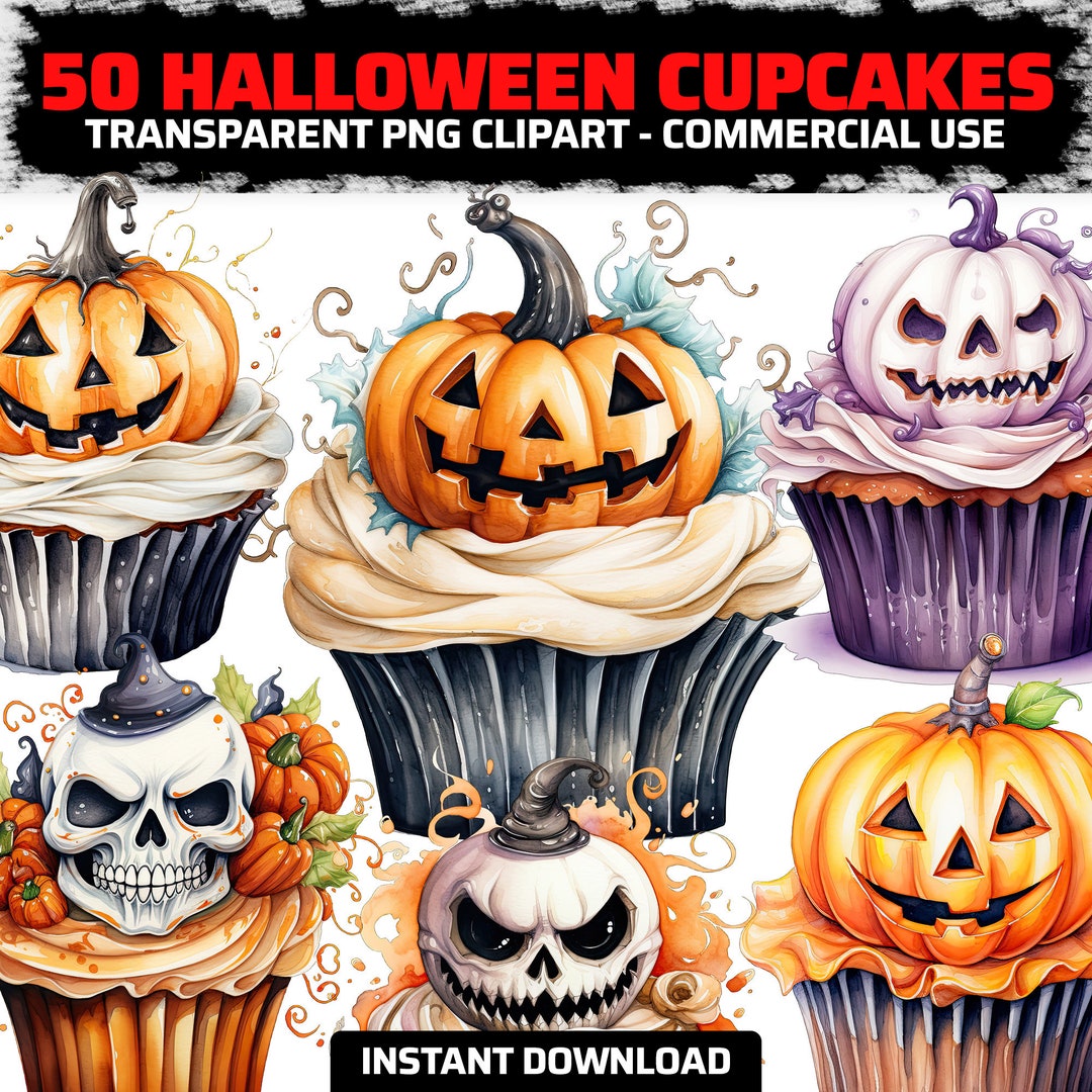 Watercolor Cupcake Clipart, Halloween Cupcake PNG, Halloween Cupcake ...
