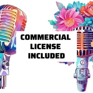 Watercolor Vintage Microphone Clipart, Vintage Clipart Bundle, Music ...