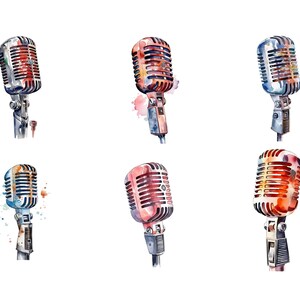 Watercolor Vintage Microphone Clipart, Vintage Clipart Bundle, Music ...