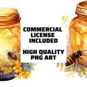 Honey Bee Clipart, Honey Jar Png, Watercolor Honey Bee PNG, Honey Bee ...