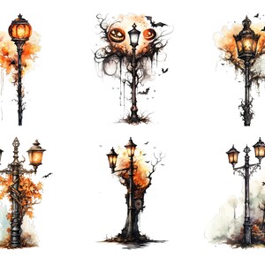 Halloween Light Post Clipart, Halloween Pumpkin PNG, Bats Clipart, Bats ...