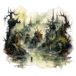 Swamp Clipart, Spooky PNG, Haunted Clipart, Halloween PNG, Scary ...