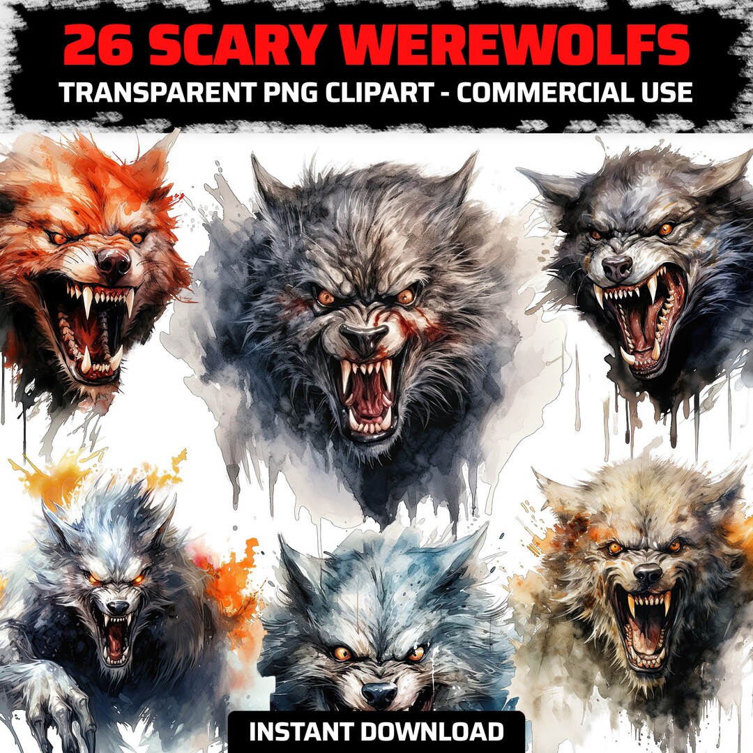 Werewolf Clipart, Magical Clipart, Werewolf PNG, Watercolor Clipart ...
