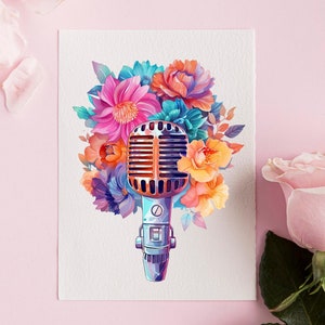 Watercolor Vintage Microphone Clipart, Vintage Clipart Bundle, Music ...
