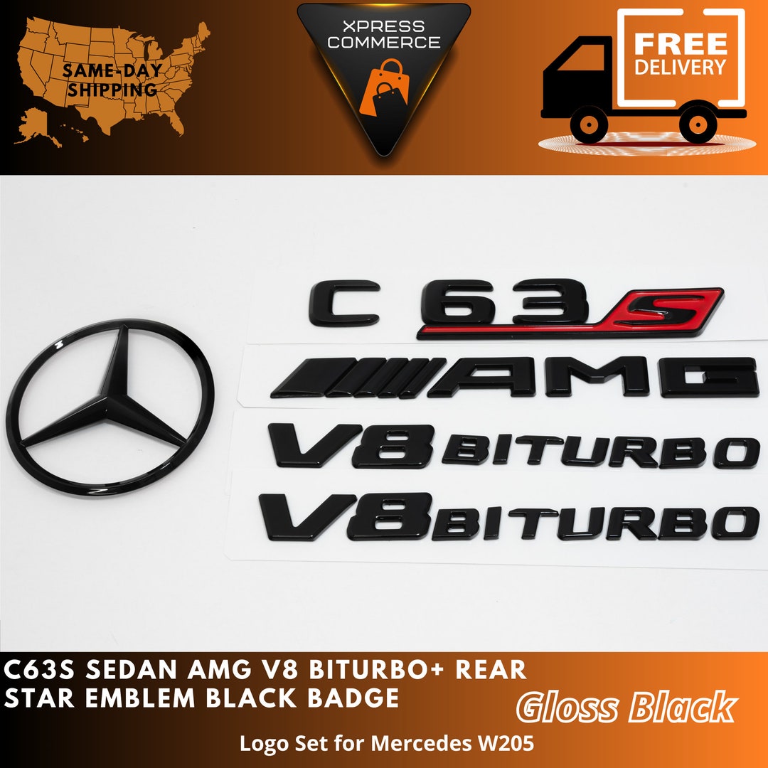 C63S SEDAN AMG V8 BITURBO Rear Star Emblem Black Badge Combo - Etsy