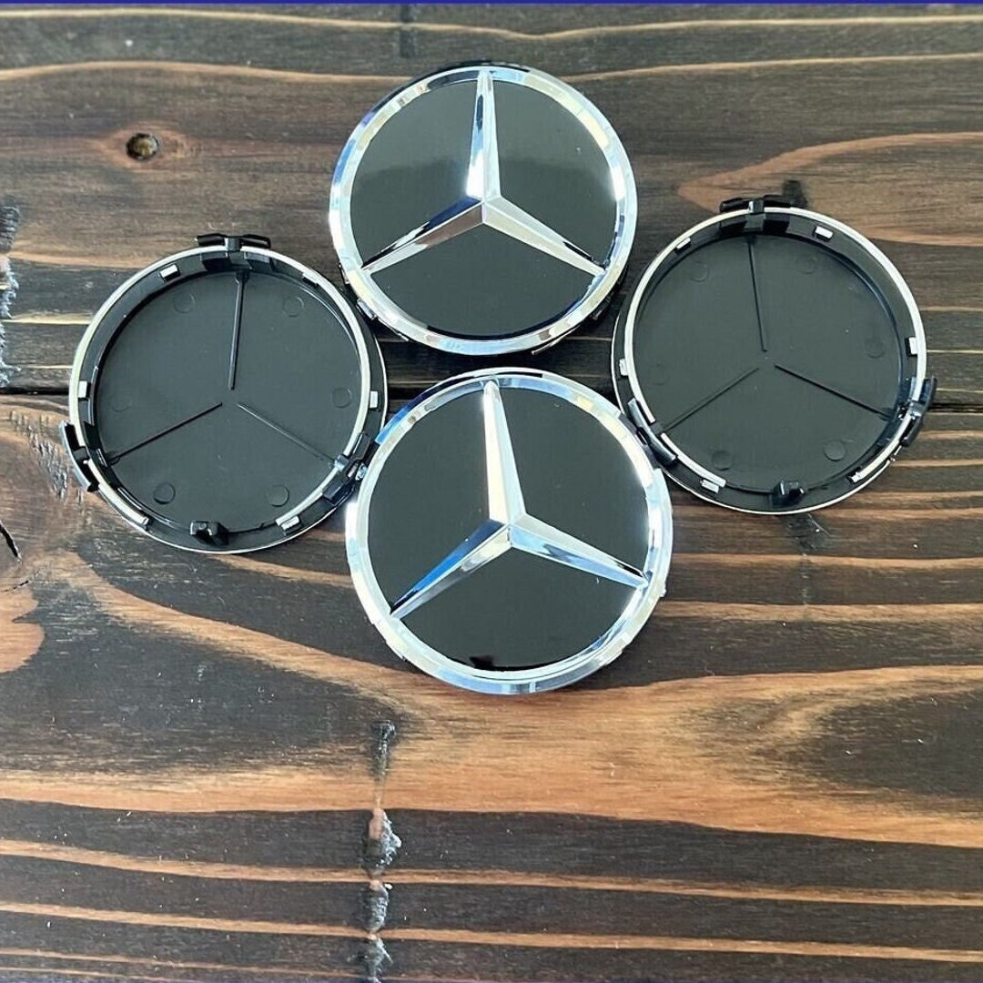 Set of Four Mercedes-benz 75mm Black Chrome Wheel Rim Center Hub Caps ...