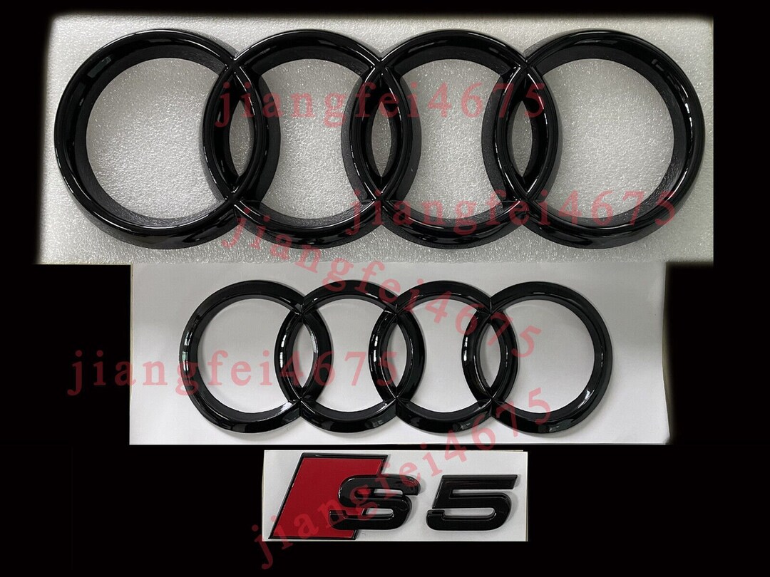 Audi S5 Sportback Front Rear Curve Rings Emblem Gloss Black Logo Badge ...