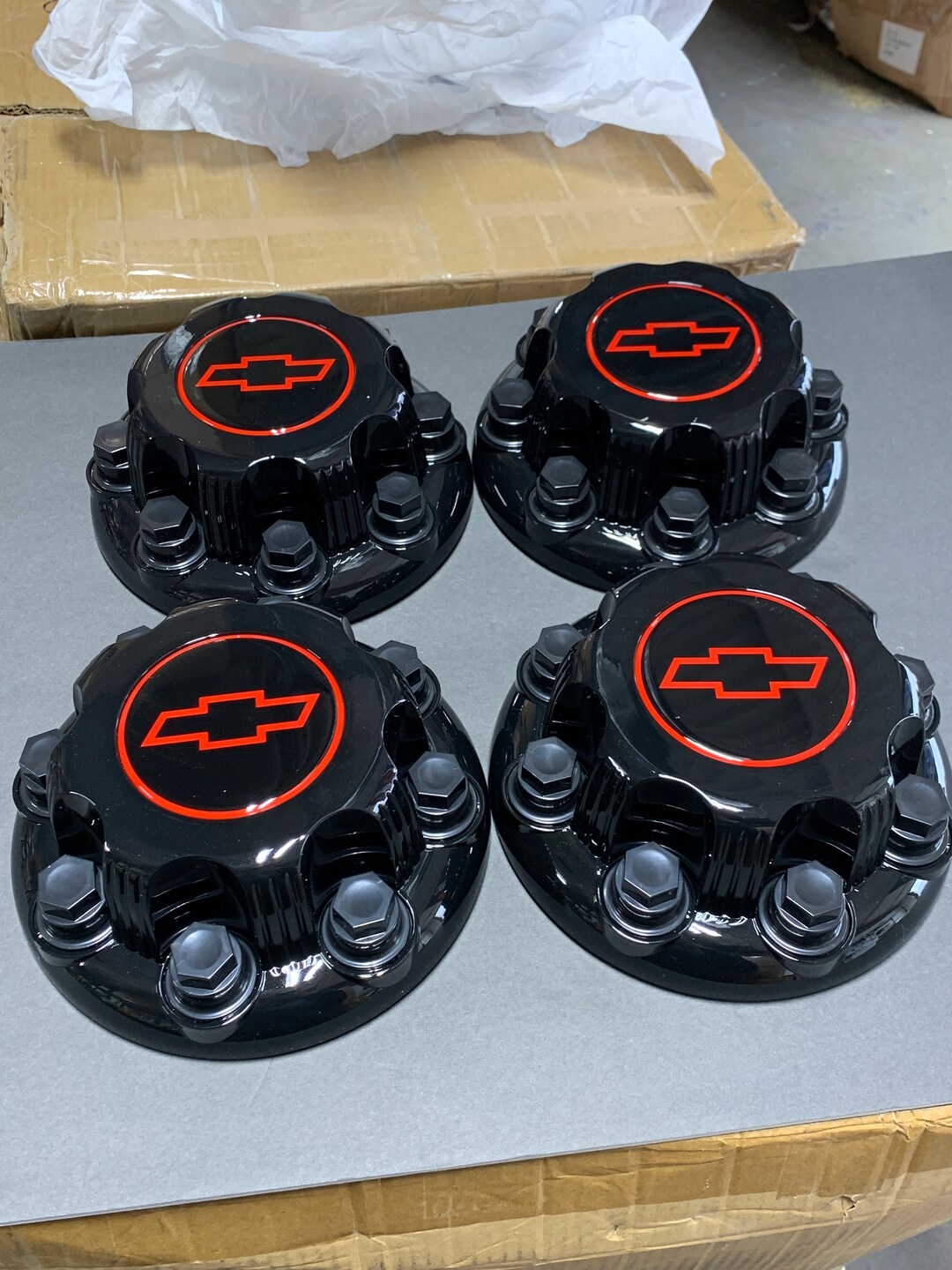 4PC Chevy 8 Lug GLOSS BLACK Center Wheel Hub Cap Silverado Suburban ...