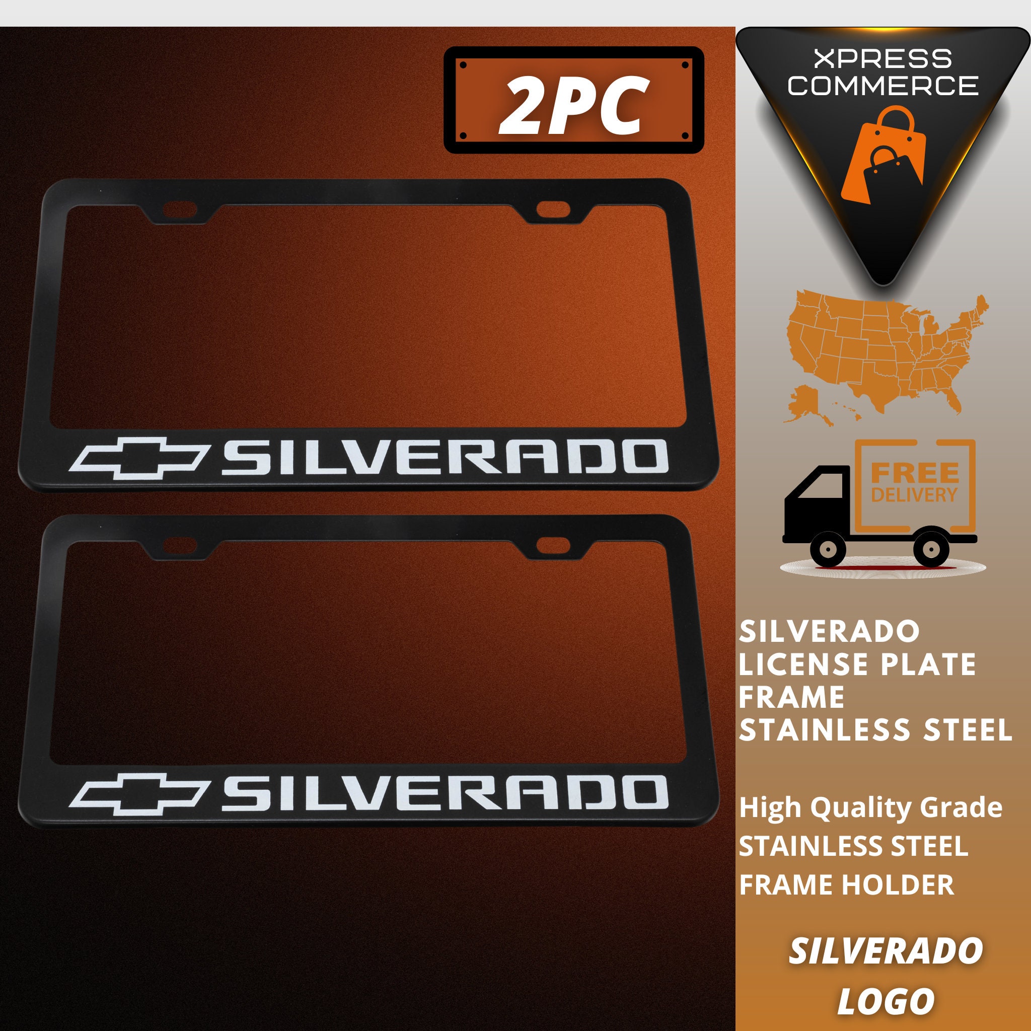 Chevy SILVERADO Logo BLACK Stainless Steel License Plate Frame - Etsy
