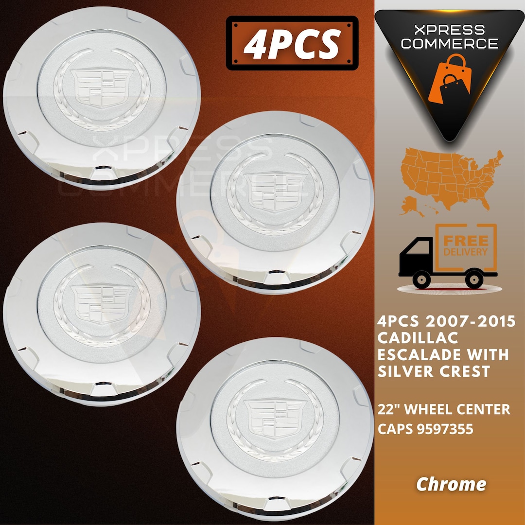 4PC 2007-2015 Cadillac Escalade W/ Plain Crest LOGO 22 Wheel Center Cap ...