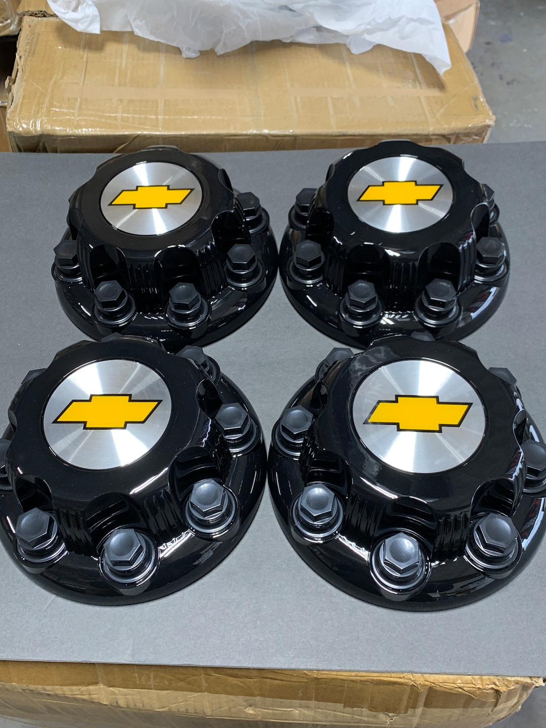4PC Chevy 8 Lug GLOSS BLACK Center Wheel Hub Cap Silverado Suburban ...