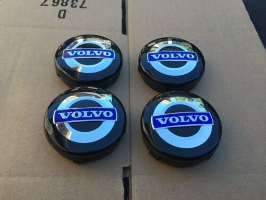 Brand New Volvo Set of 4 Black & Blue Wheel Center Hub Caps Covers ...