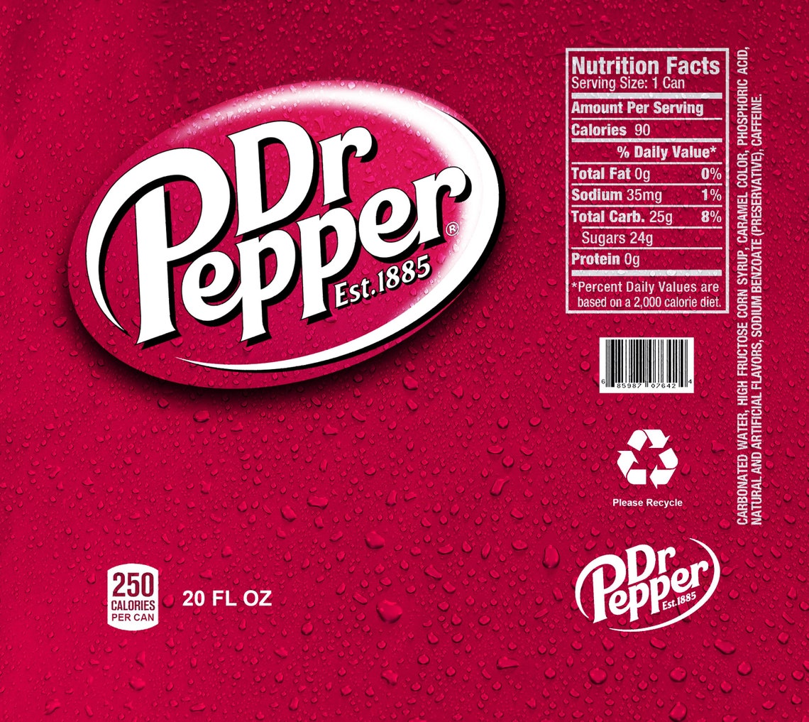 Dr. Pepper 20oz Tumbler Wrap: Straight Sublimation Design (JPEG Digital ...