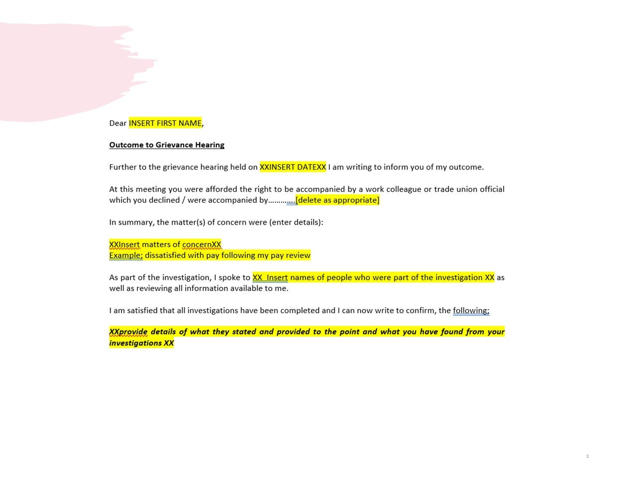 Grievance Outcome Template Letter - Etsy