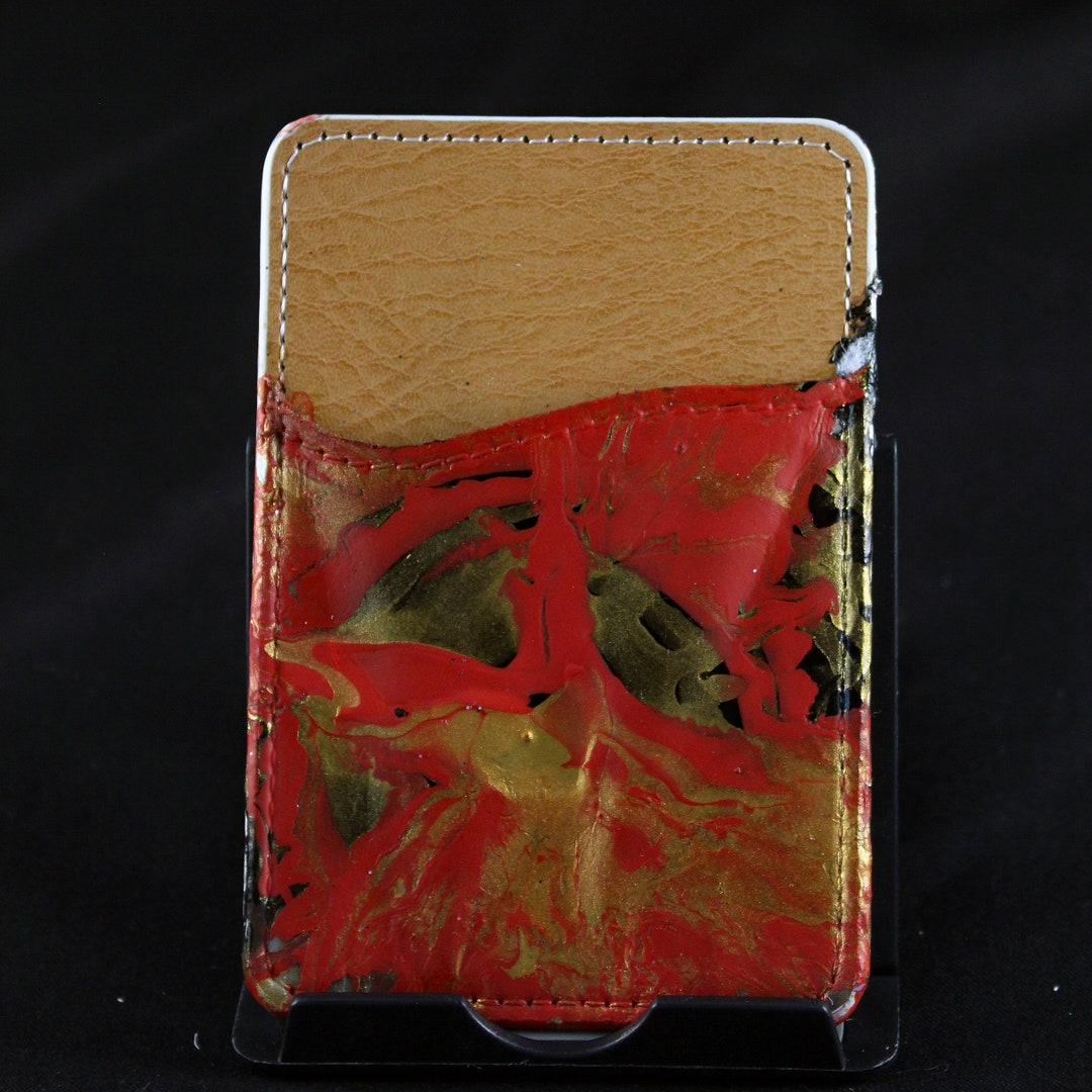 Red, Gold, and Black Spin Art Vegan Leather Phone Card Holder Wallet - Etsy