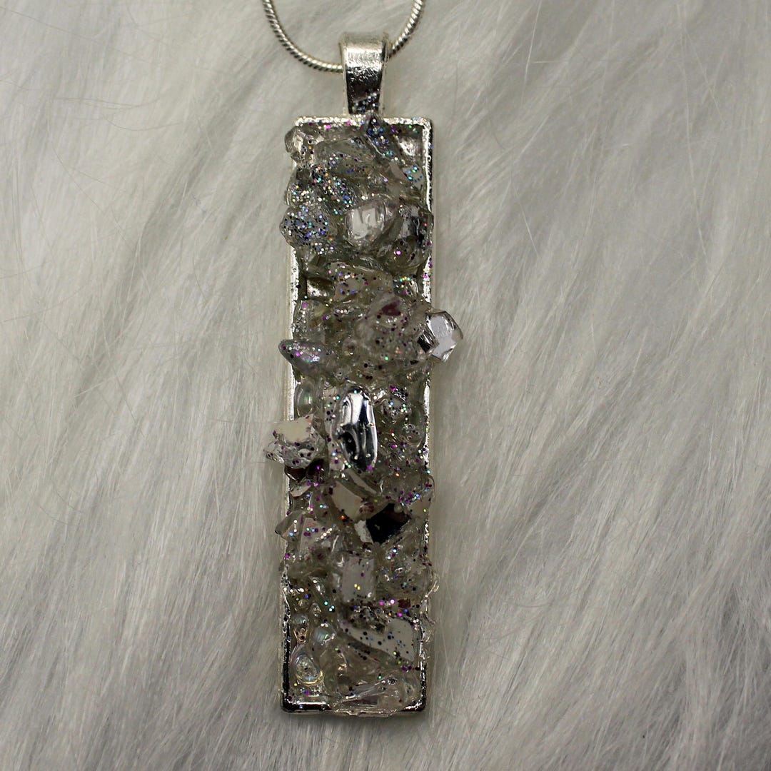 Resin Covered Silver and Clear Glass Pendant - Etsy