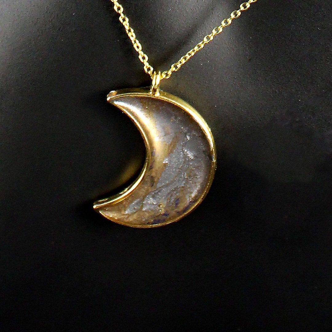 Gold Cressent Moon Pendant Filled With Silver and Gold Resin - Etsy
