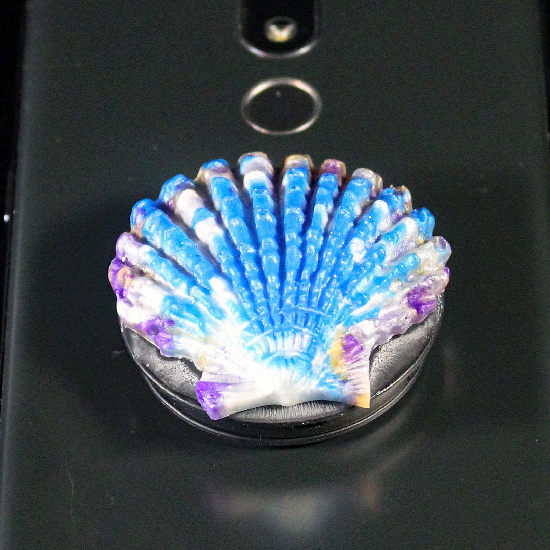 Blue Purple and Silver Resin Sea Shell Phone Grip on a Black Base - Etsy
