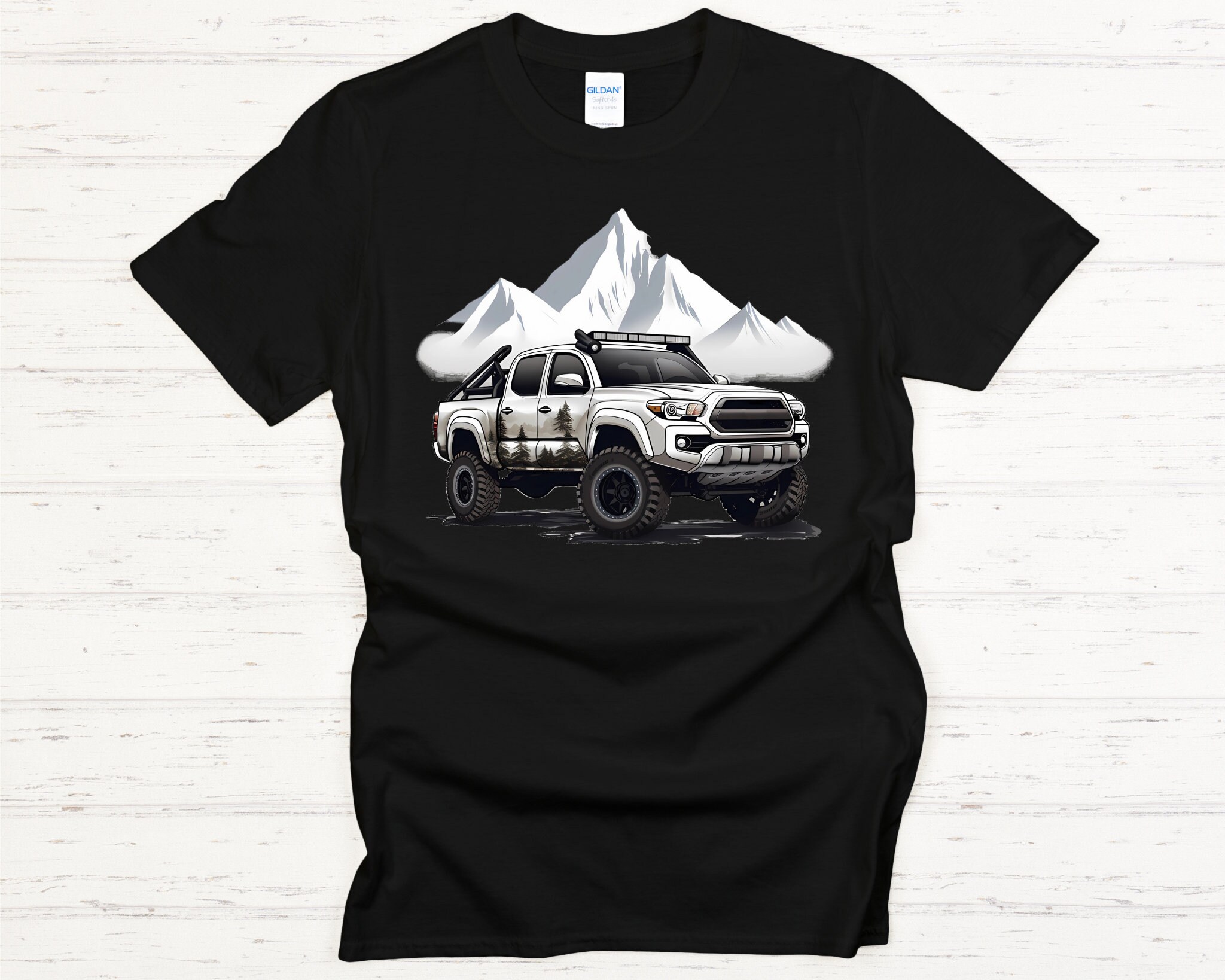 Lifted Truck W/mountain Backdrop T-shirt, Modern Lifted Truck Shirt ...