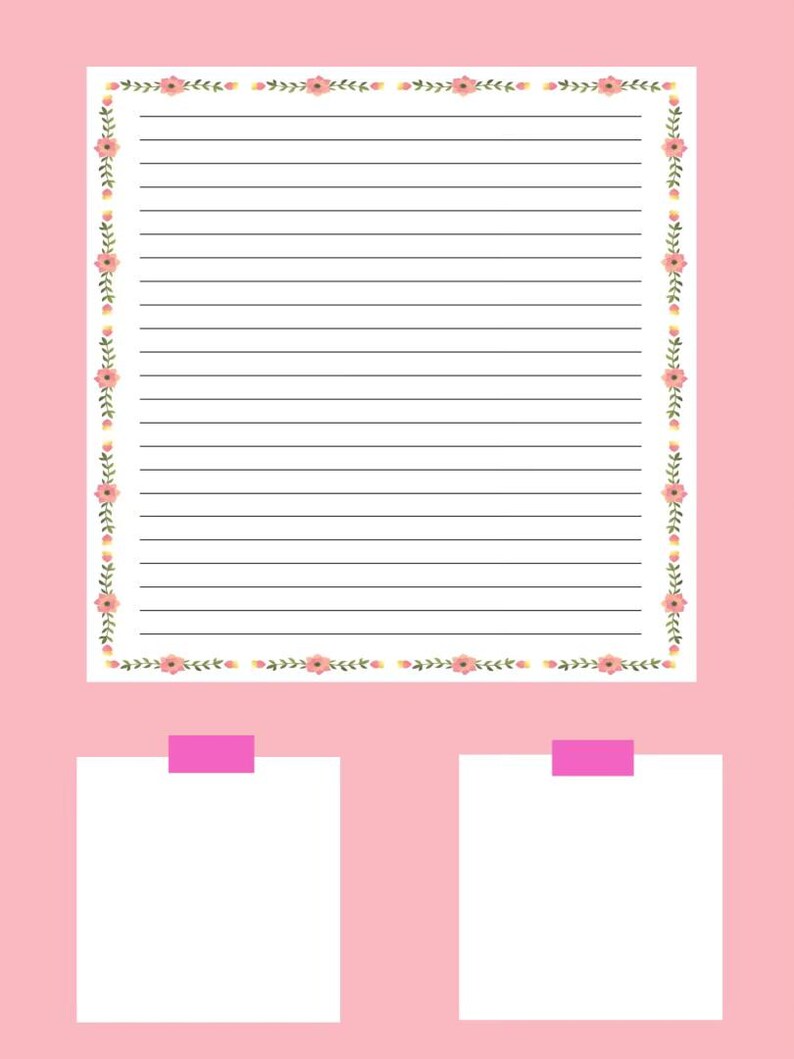 Printable Pink Notes Template With Flowers - Etsy