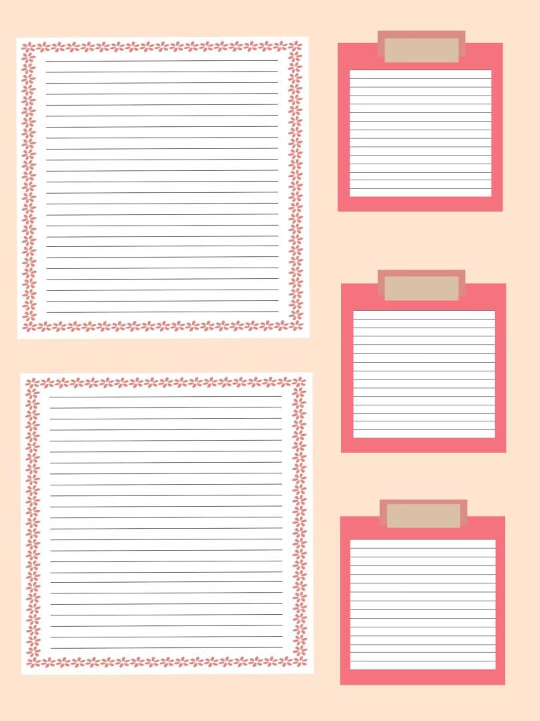 Peach Printable Notes Template Lined - Etsy