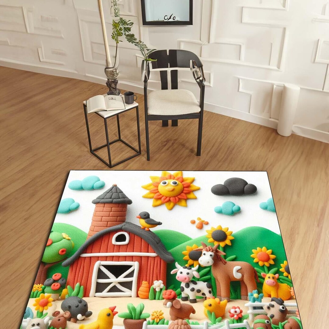 Farm Life Nursery Rug With Playful Dough Style Design - Kids Farm ...