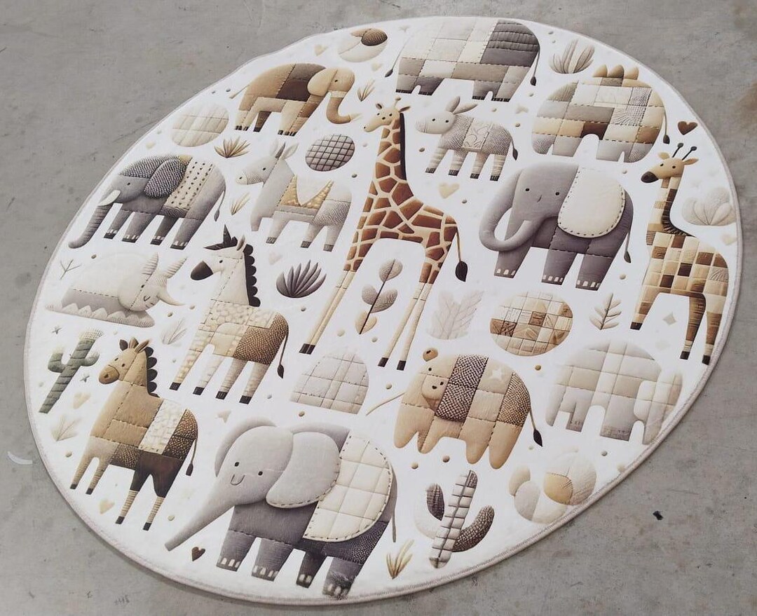 Safari Nursery Rug, Round Rug, Nursery Rug, Baby Rug, Animal Rug, Lion ...
